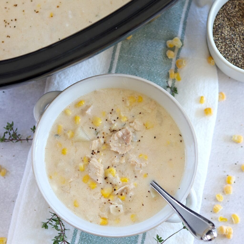 Creamy Leftover Slow Cooker Turkey Corn Chowder • Slow Cooked Eats