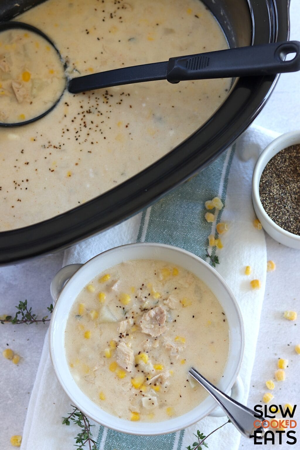 Creamy Leftover Slow Cooker Turkey Corn Chowder • Slow Cooked Eats
