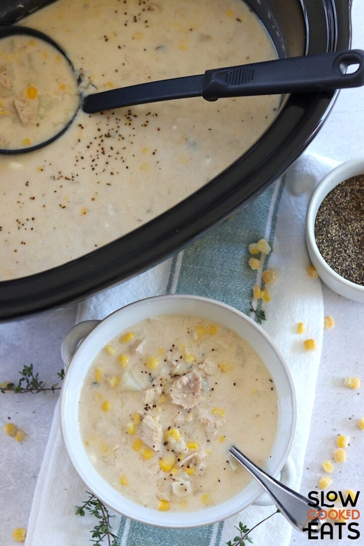 Creamy Leftover Slow Cooker Turkey Corn Chowder • Slow Cooked Eats