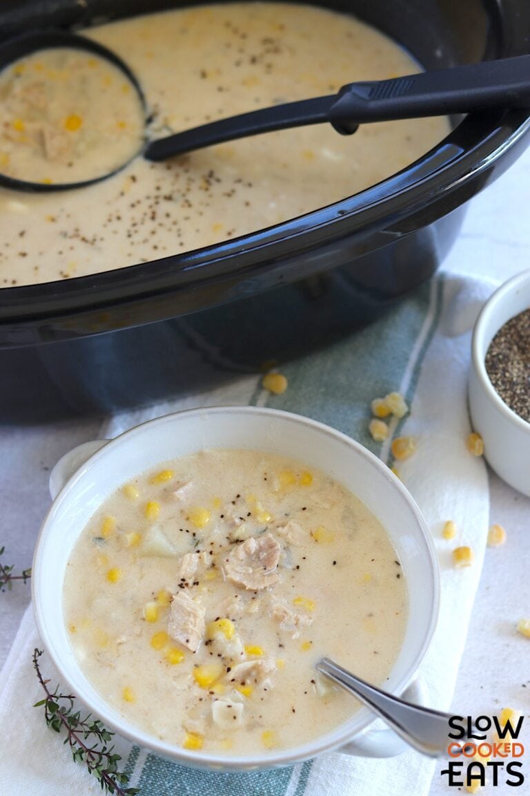 Creamy Leftover Slow Cooker Turkey Corn Chowder • Slow Cooked Eats